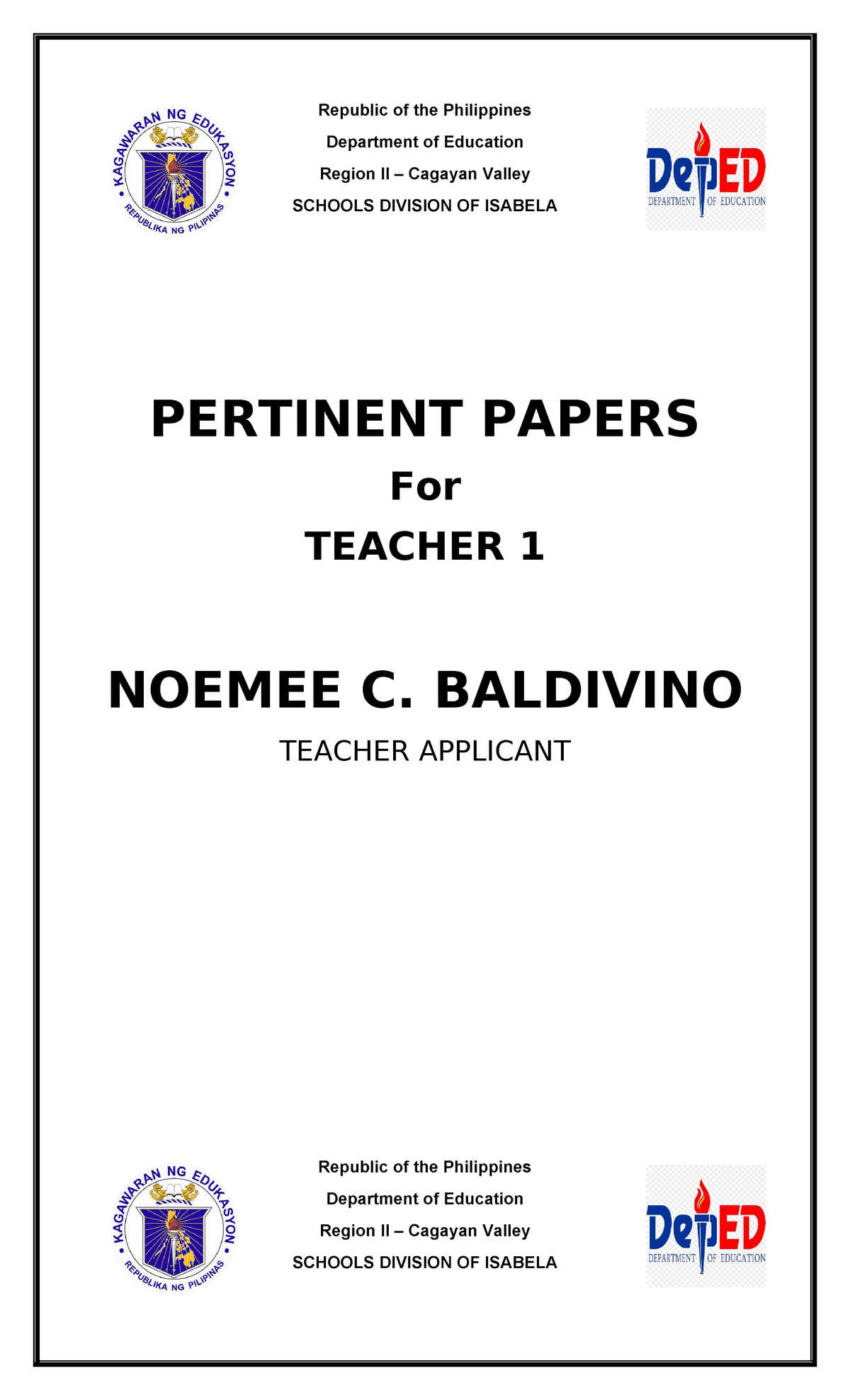 642370598 - Teacher 1 Application Pertinent Papers - Studocu