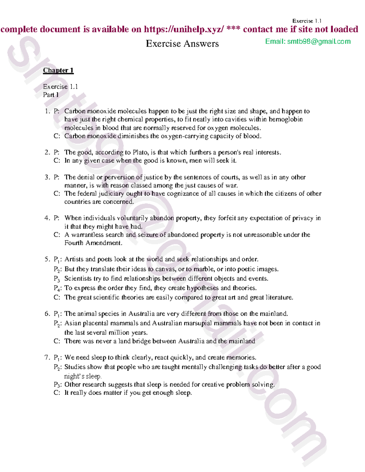 Exercise Answers for Logic Course (Logic 101) - Chapter 1 Solutions - Studocu