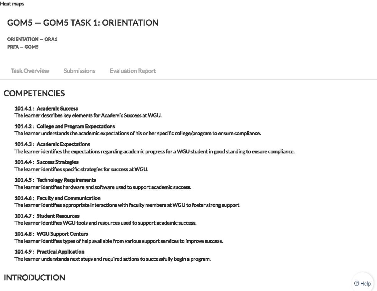 WGU Orientation Task - Heat maps GOM5 GOM5 TASK 1: ORIENTATION ORIENTATION ORA1 PRFA GOM5 Task ...