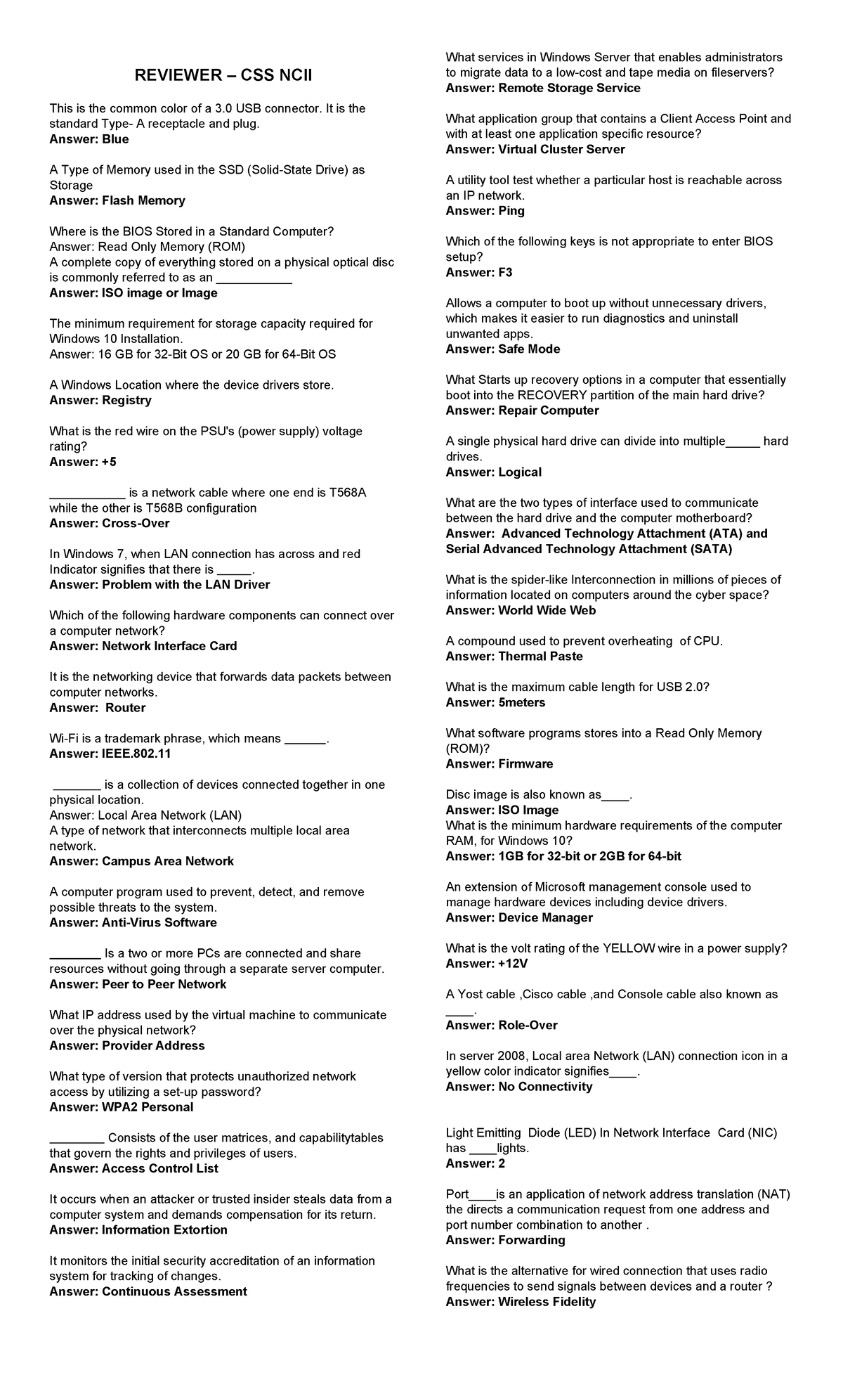 CSS NCII Reviewer's Guide: Key Concepts and Q&A - Studocu