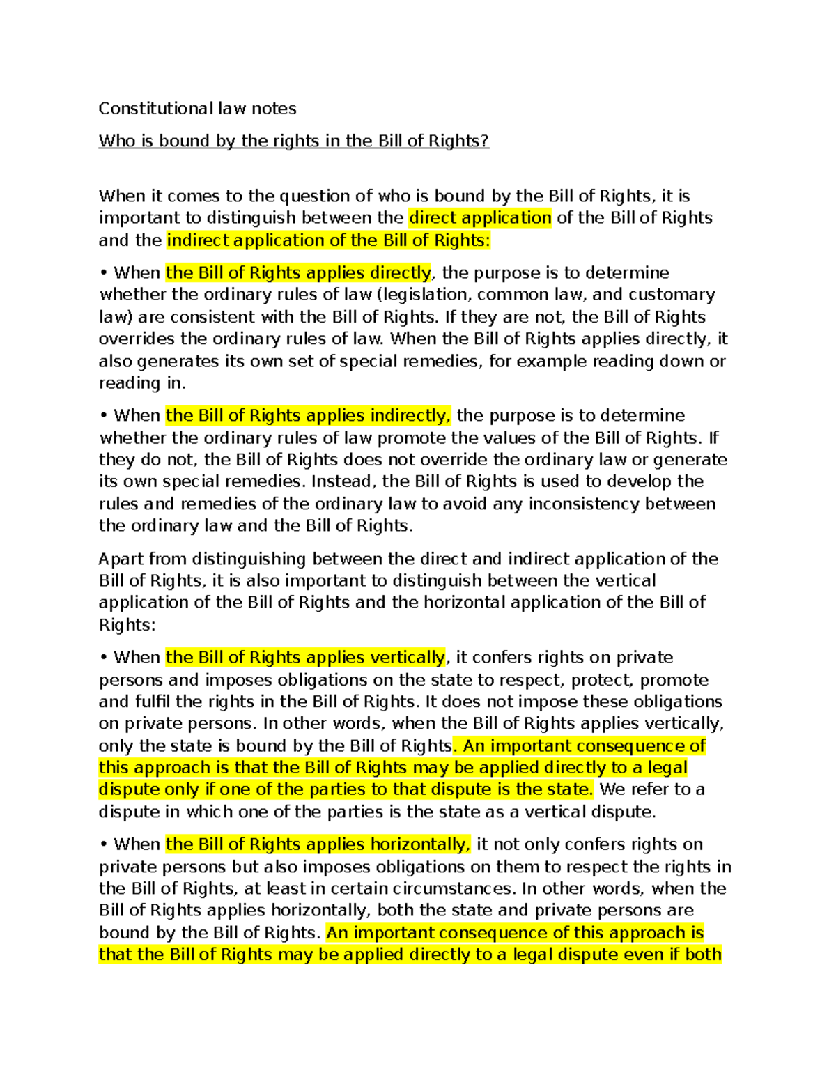 ConSTIT 101: Notes on the Bill of Rights Applications and Principles ...