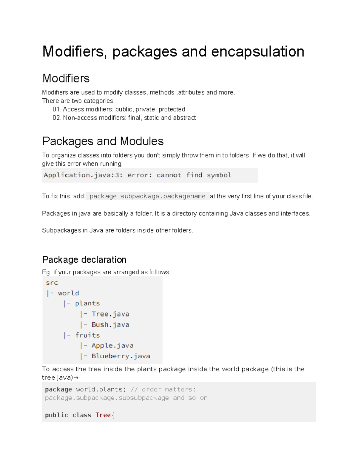 Modifiers, Packages, and Encapsulation in Java - Week 2 Theory - Studocu
