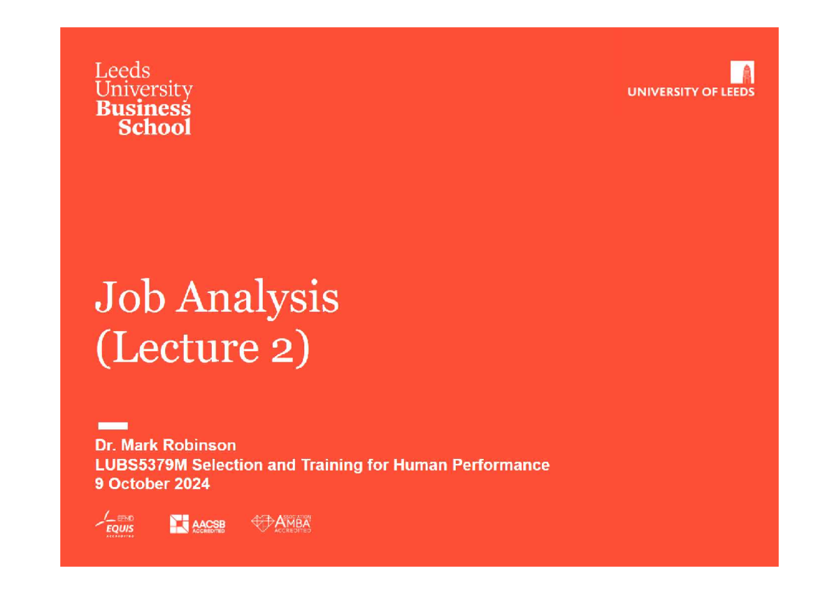 Job Analysis & Competency Modelling Techniques Lecture (ABA 2024) - Studocu