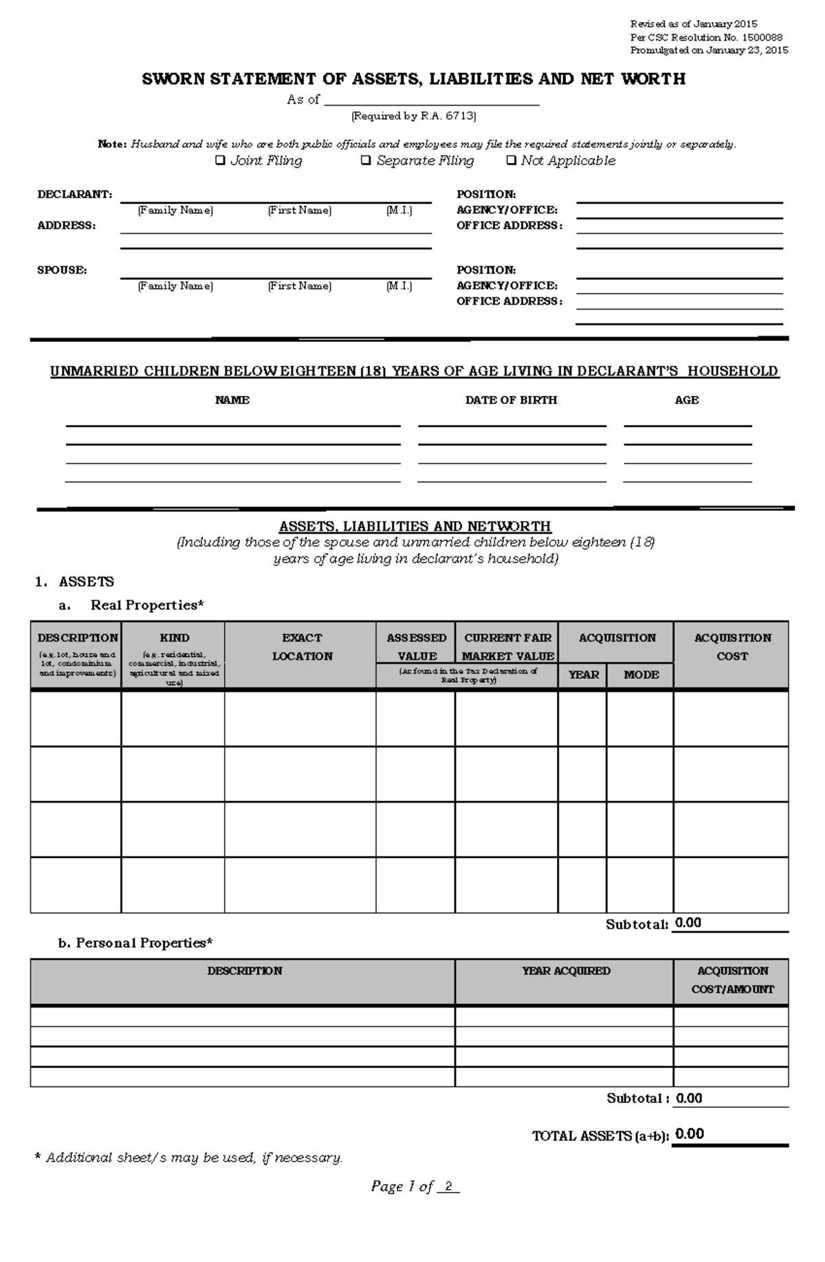 SALN Form 2015 (R.A. 6713) - Fillable Template - Studocu