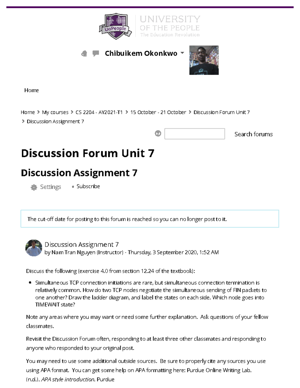 CS 2204 AY2021 T1 Discussion Assignment 7 - / Home Discussion Forum ...