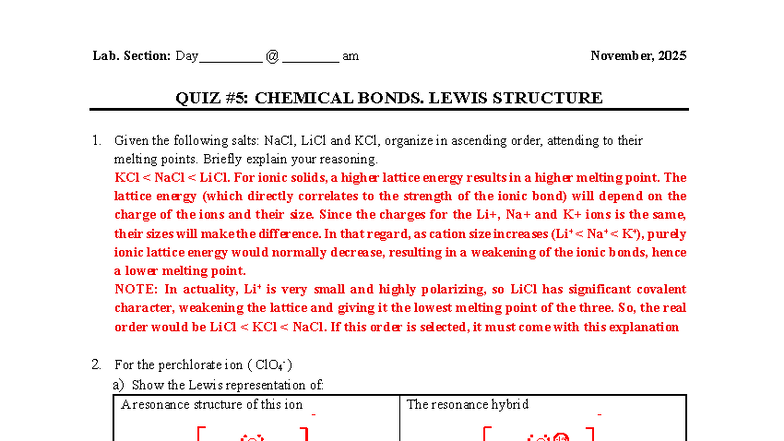 Quiz 5 Answers - CHEM 101: Chemical Bonds & Lewis Structures - Studocu