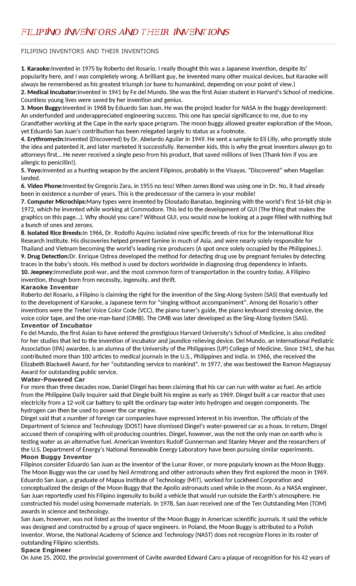 Filipino Inventors and Their Groundbreaking Creations - Studocu