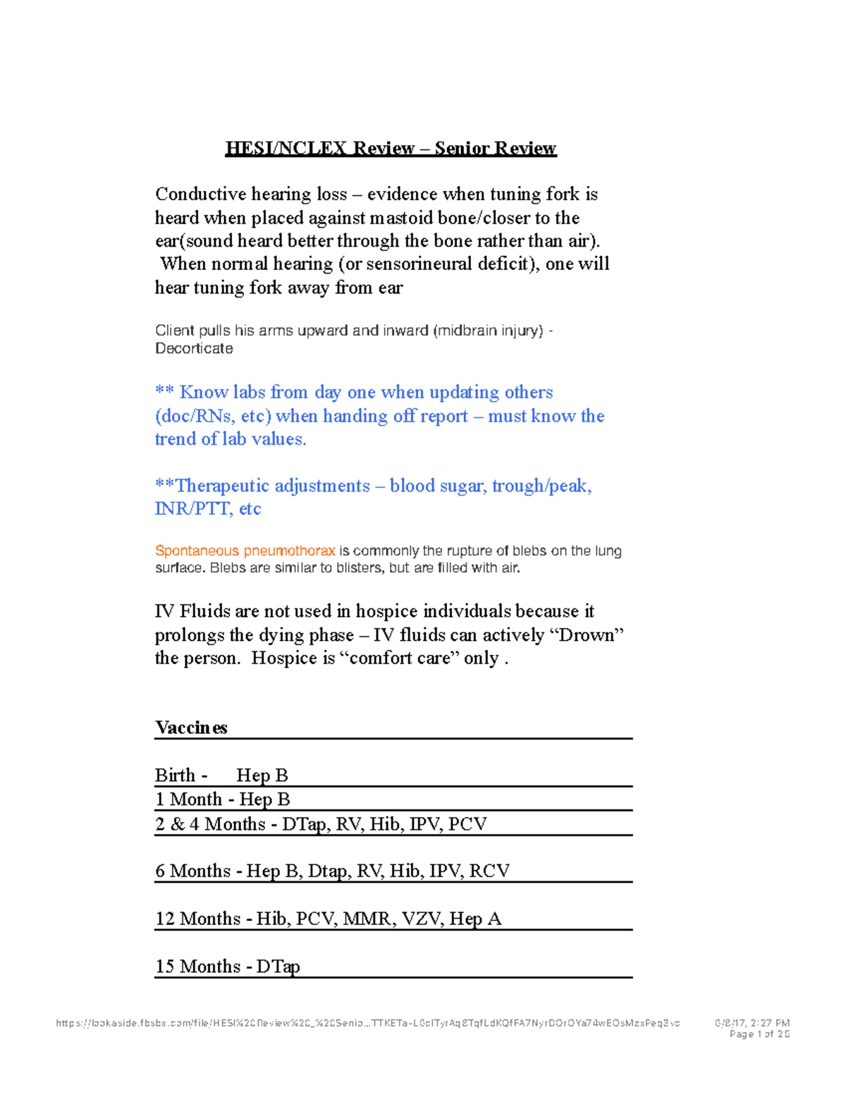 HESI Review 2015: Senior Nursing Exam Study Notes (2Z27) - Studocu