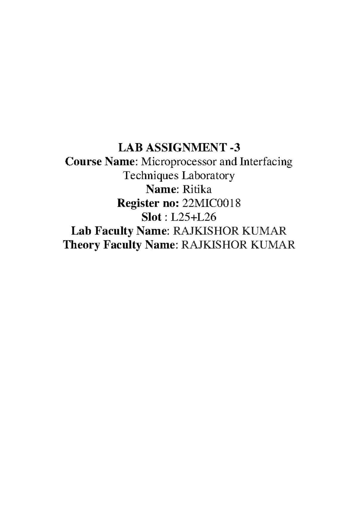 LAB Assignment 3: Microprocessor Techniques (CSI) - Studocu