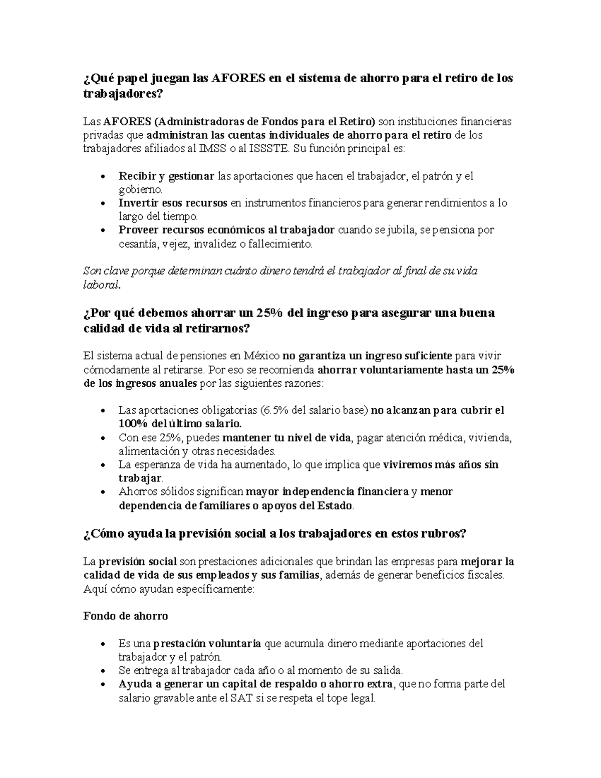 El papel de las AFORES en el ahorro para el retiro de trabajadores ...