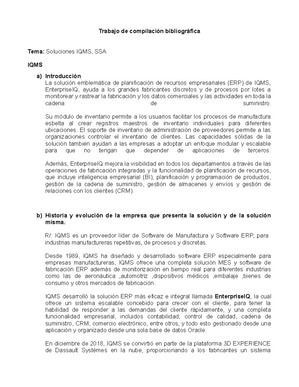 Soluciones y Funcionalidades de IQMS (SSA) en Software ERP - Studocu