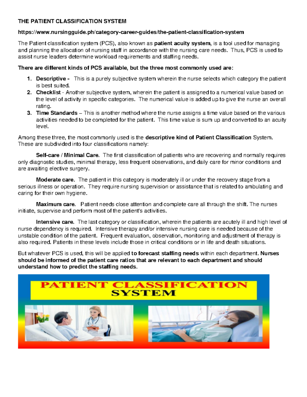 Att - Study notes - THE PATIENT CLASSIFICATION SYSTEM - Studocu