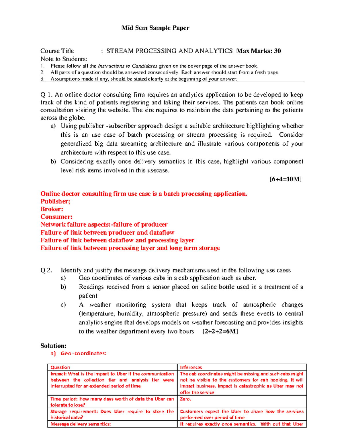 EC2 Sample Paper Model Solns - Mid Sem Sample Paper Course Title : STREAM PROCESSING AND ...