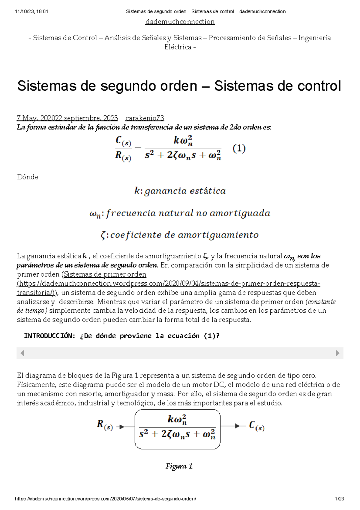 Sistemas de Control: Análisis de Sistemas de Segundo Orden en Ingeniería - Studocu