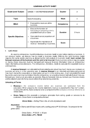 Q2-Entrepreneurship-11 Week-1 - LEARNING ACTIVITY SHEET I. Let’s know ...