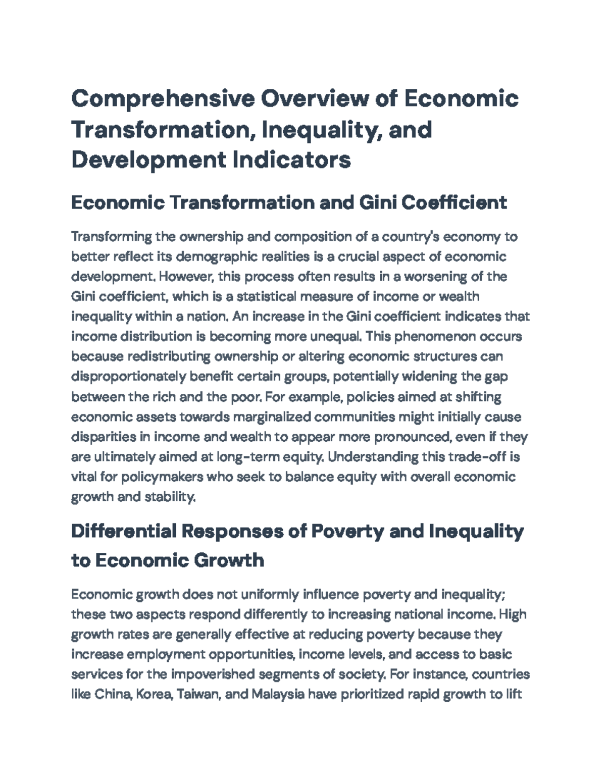 Economic Transformation and Inequality: A Comprehensive Analysis - Studocu