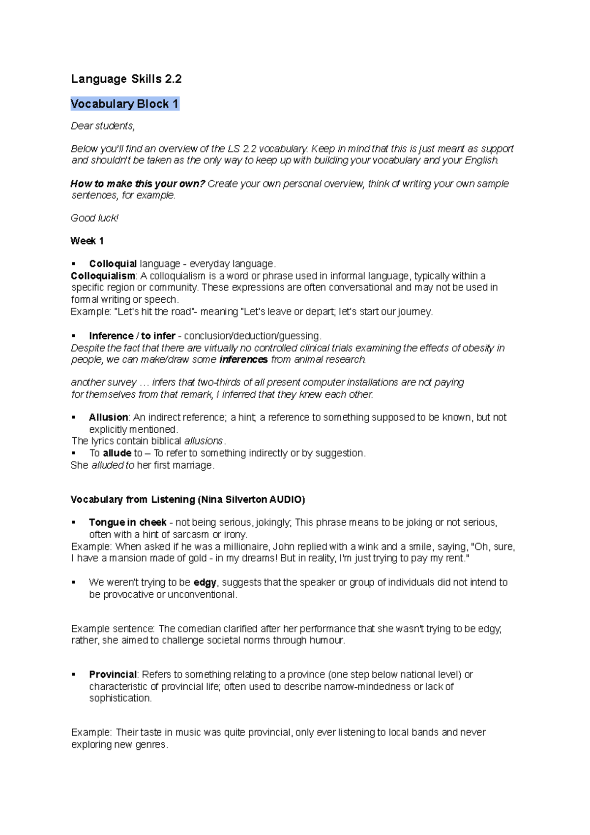 "LS 2 Vocabulary List: Key Terms and Concepts for Language Skills ...