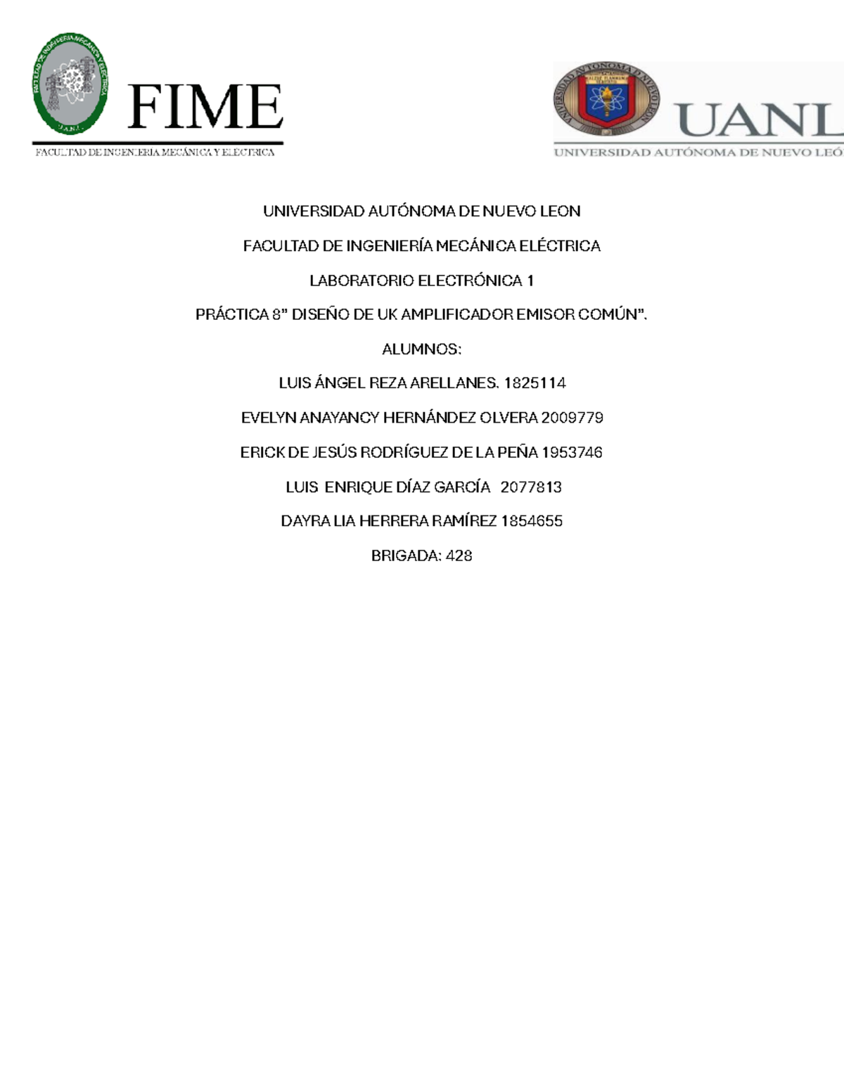 Practica 8 - Máquinas Eléctricas - UNIVERSIDAD AUTÓNOMA DE NUEVO LEON FACULTAD DE INGENIERÍA ...