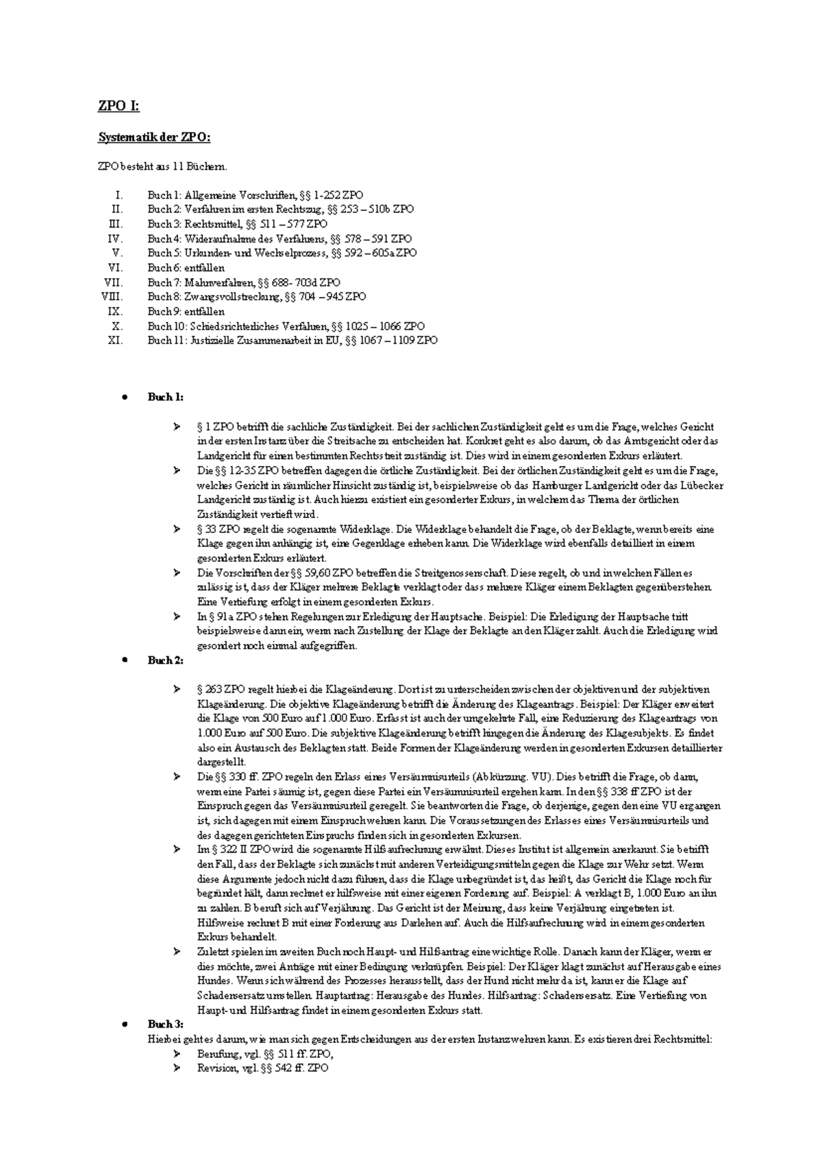 ZPO I: Systematik und Verfahrensgrundlagen der ZPO - Zusammenfassung ...