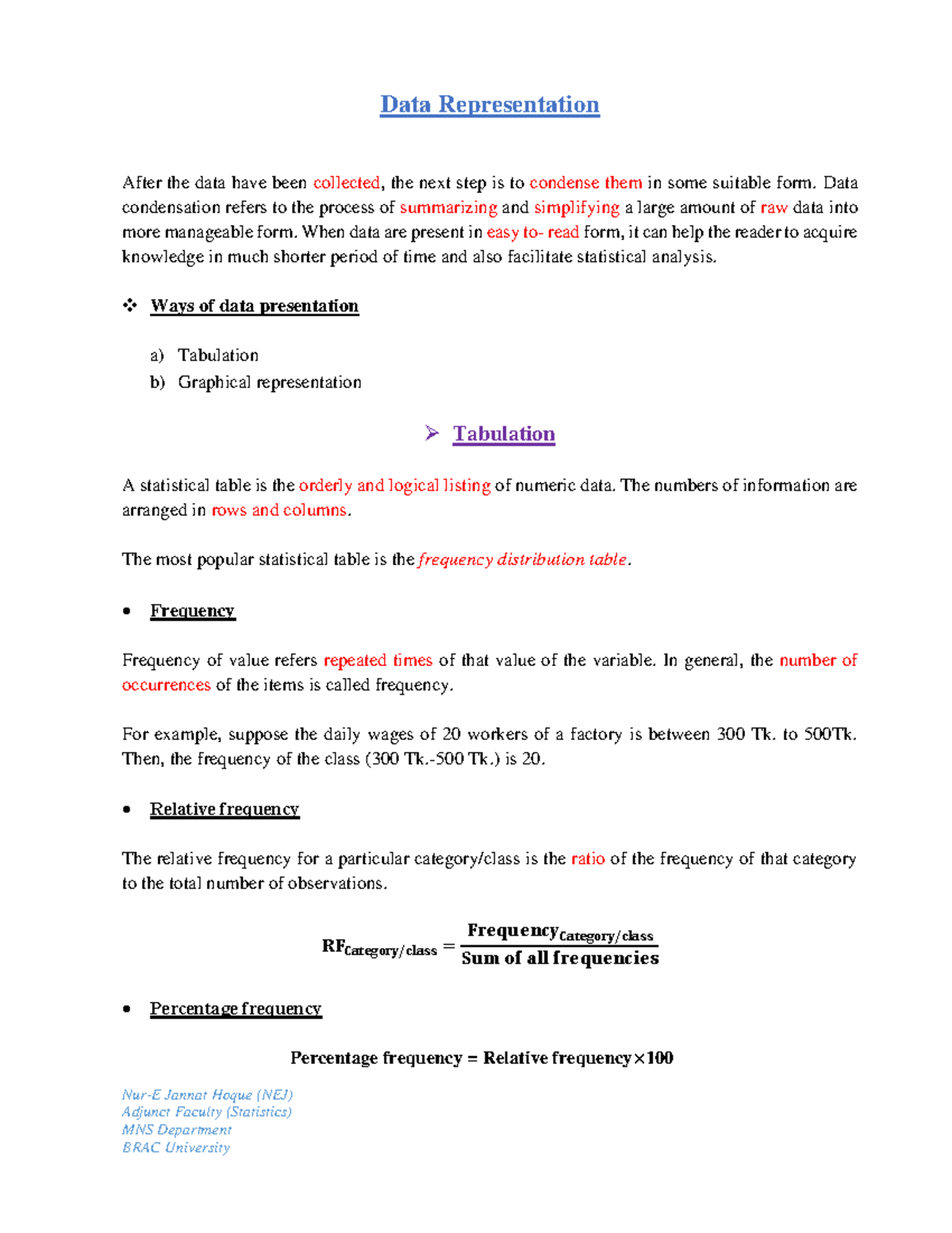 Data Representation and Condensation Techniques (STAT 101) - Studocu
