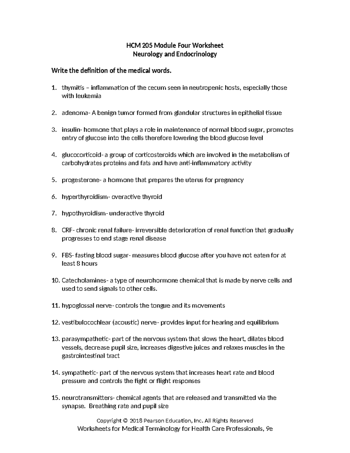 HCM 205 Module Four Medical Terms Definition Worksheet - Studocu
