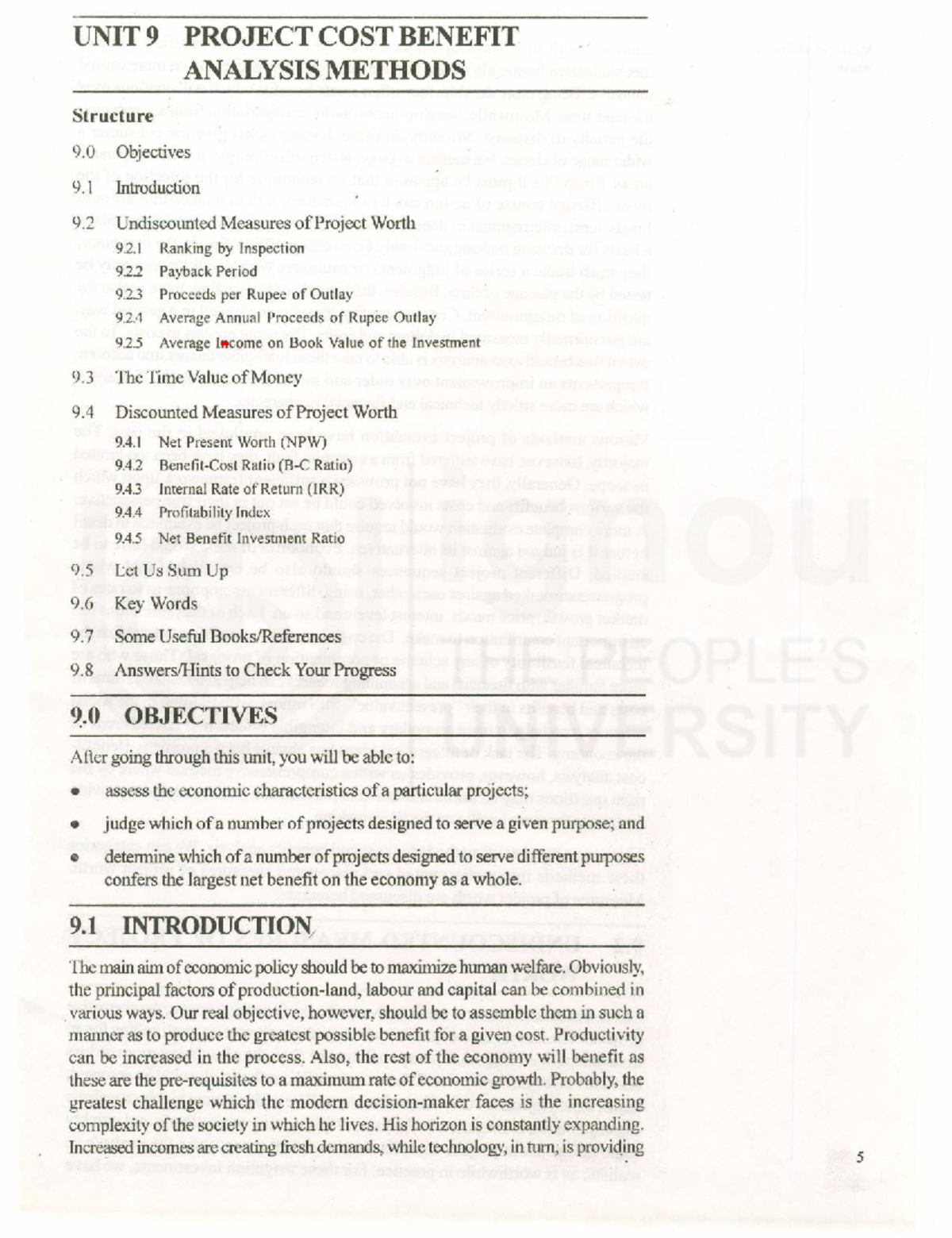 UNIT 9 PROJECT COST-BENEFIT ANALYSIS METHODS: A Comprehensive Guide ...