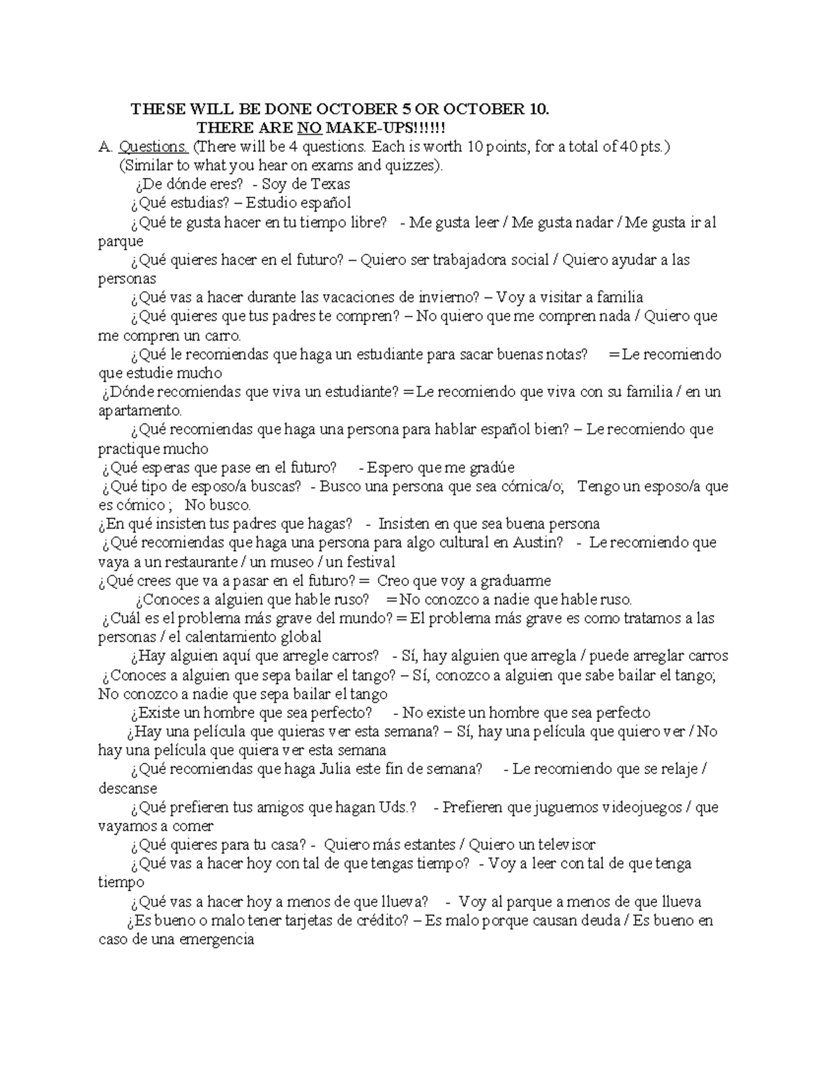 Accsp 3: Interview Answers for Spanish Practice - Studocu