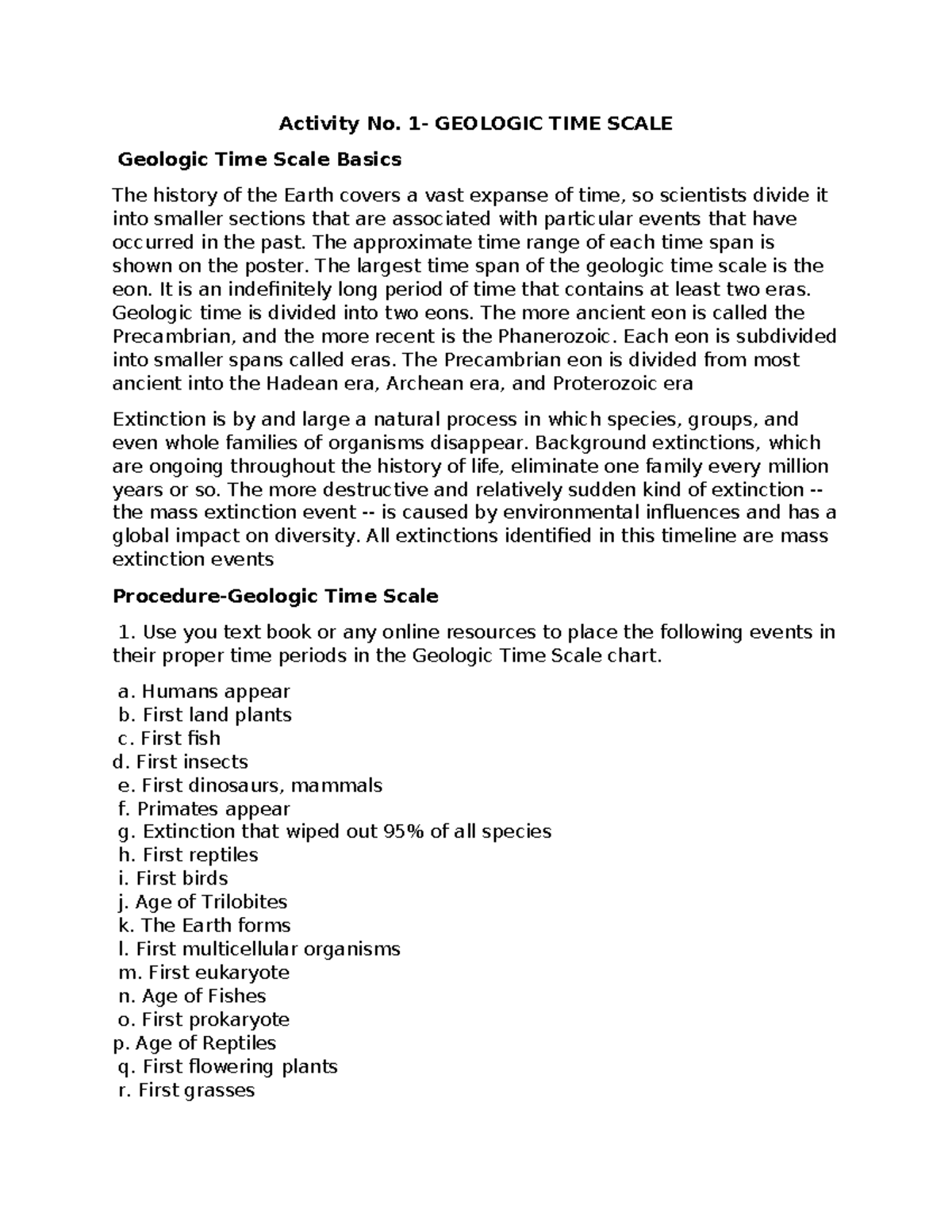 Activity No 1..geologic time scale - Activity No. 1- GEOLOGIC TIME ...
