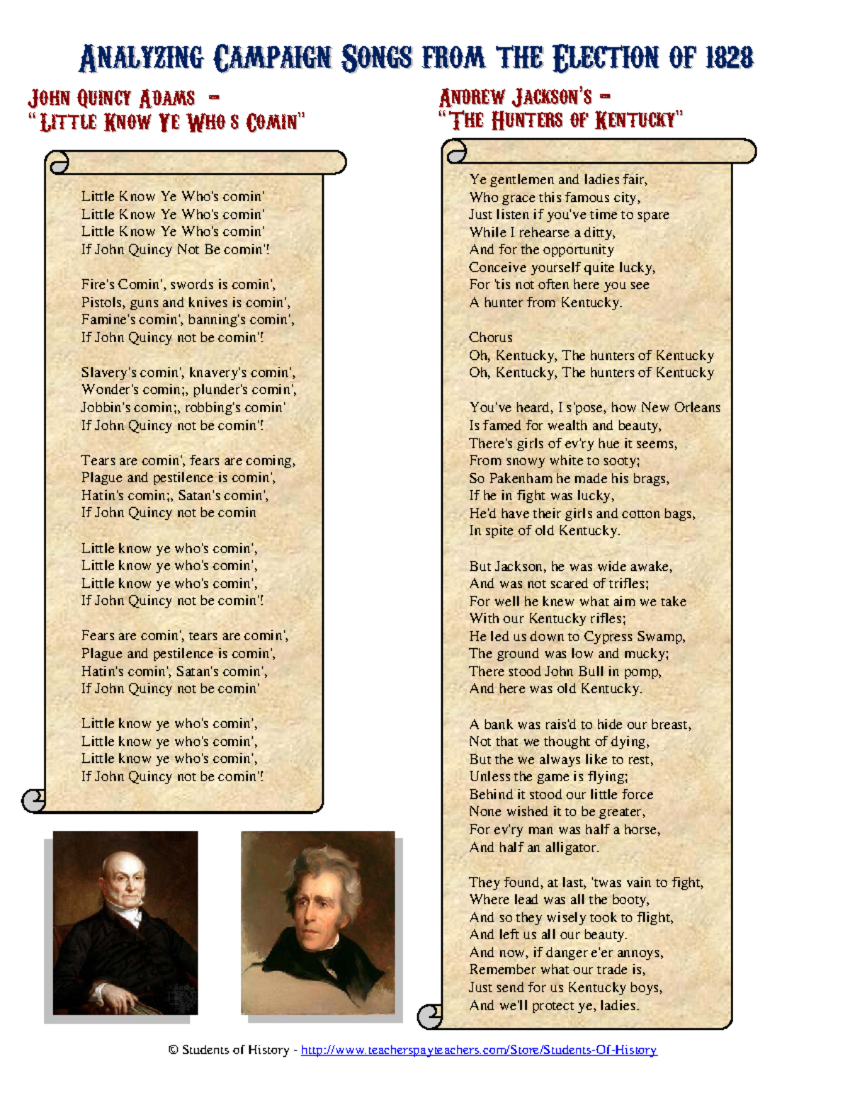 Jackson vs. Adams: Analyzing 1828 Campaign Songs - Studocu