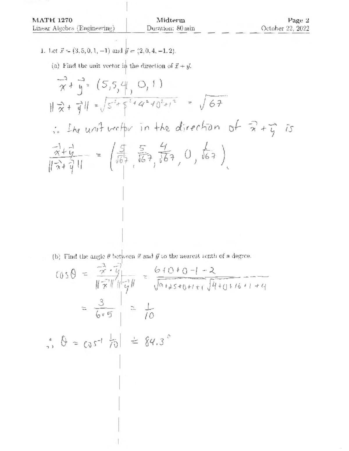 MATH 1270 Midterm Solutions (Engineering) October 2022 - Studocu