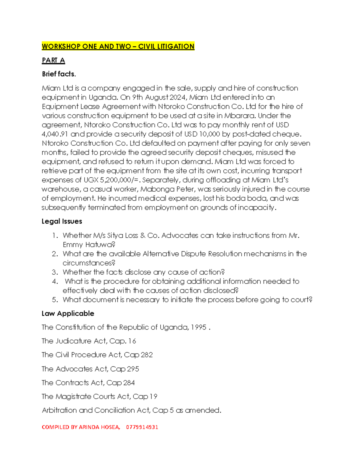 Civil Litigation Workshop 1 & 2: Key Issues and Legal Remedies - Studocu