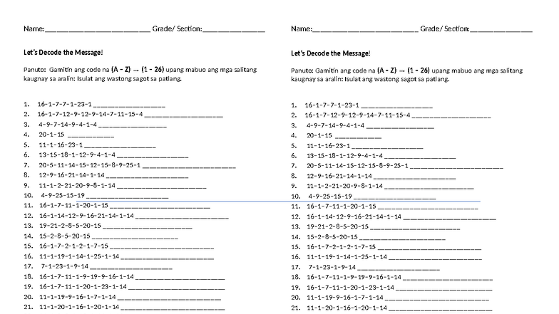 LETS Decode Activity - Code (A Z) (1 26) Exercise - Studocu