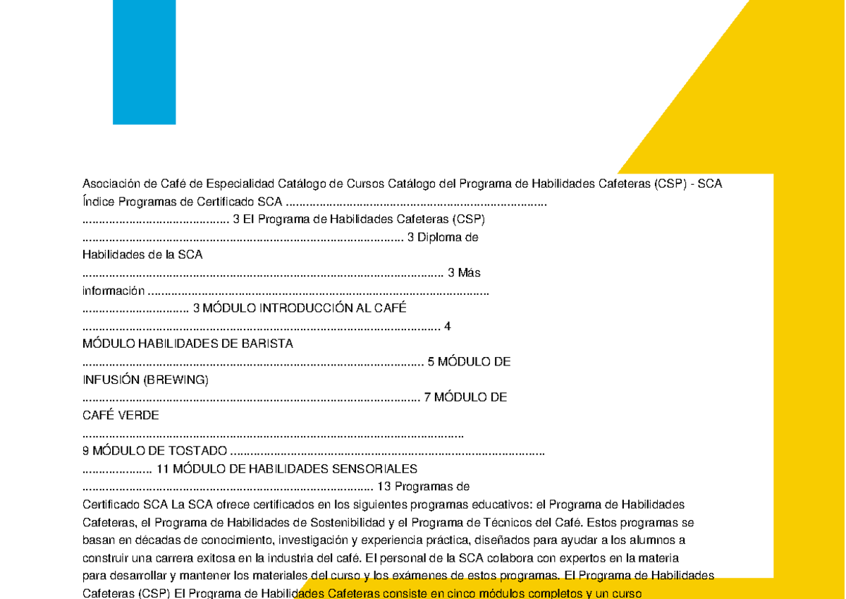 Catálogo de Cursos del Programa de Habilidades Cafeteras (CSP) - SCA ...