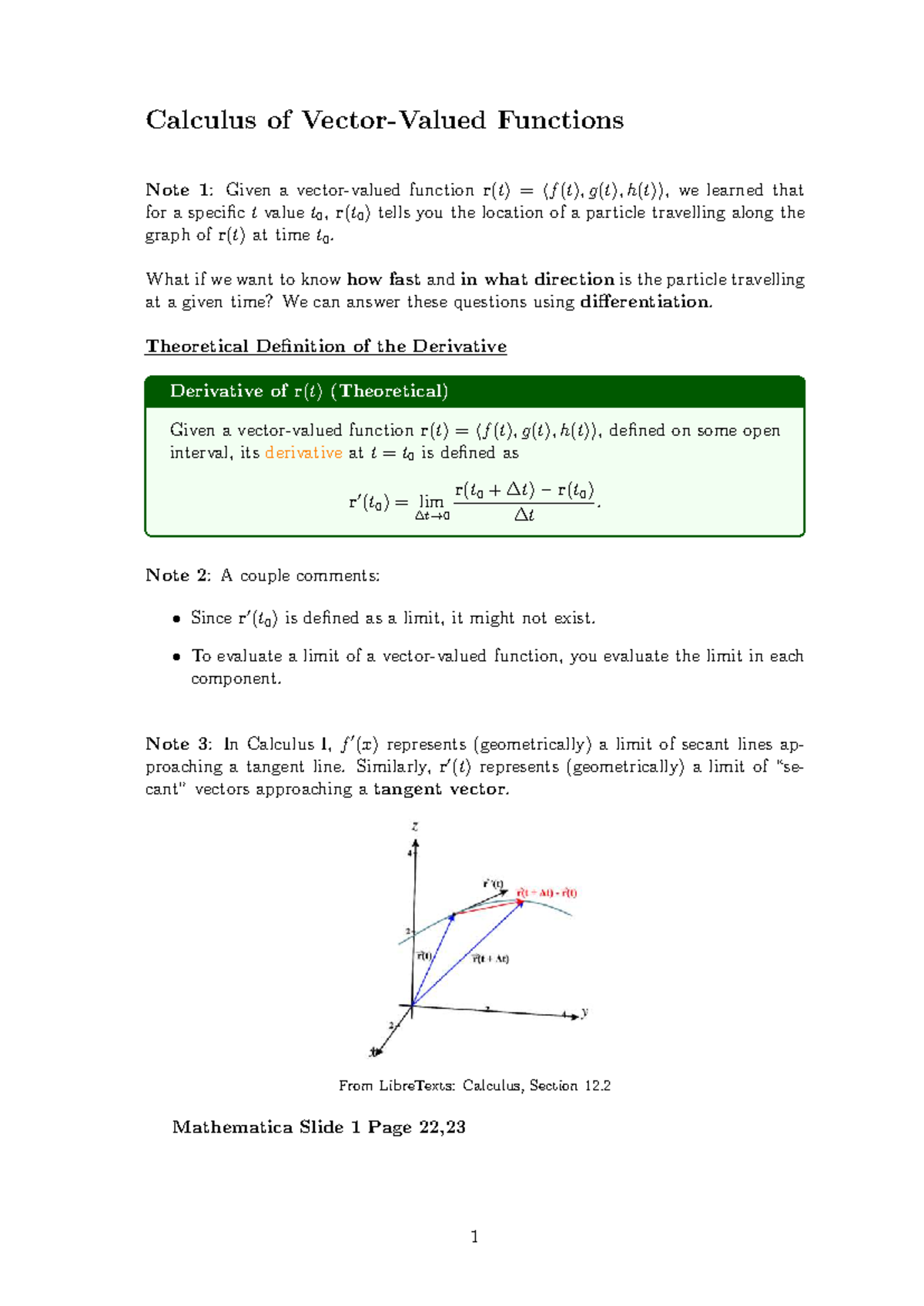 Calculus 101: Vector-Valued Functions - Derivatives & Integrals Notes ...