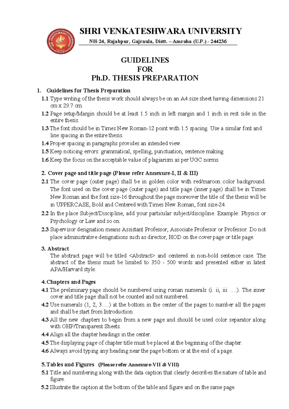 Ph.D. Thesis Preparation Guidelines - SHRI VENKATESHWARA UNIVERSITY ...
