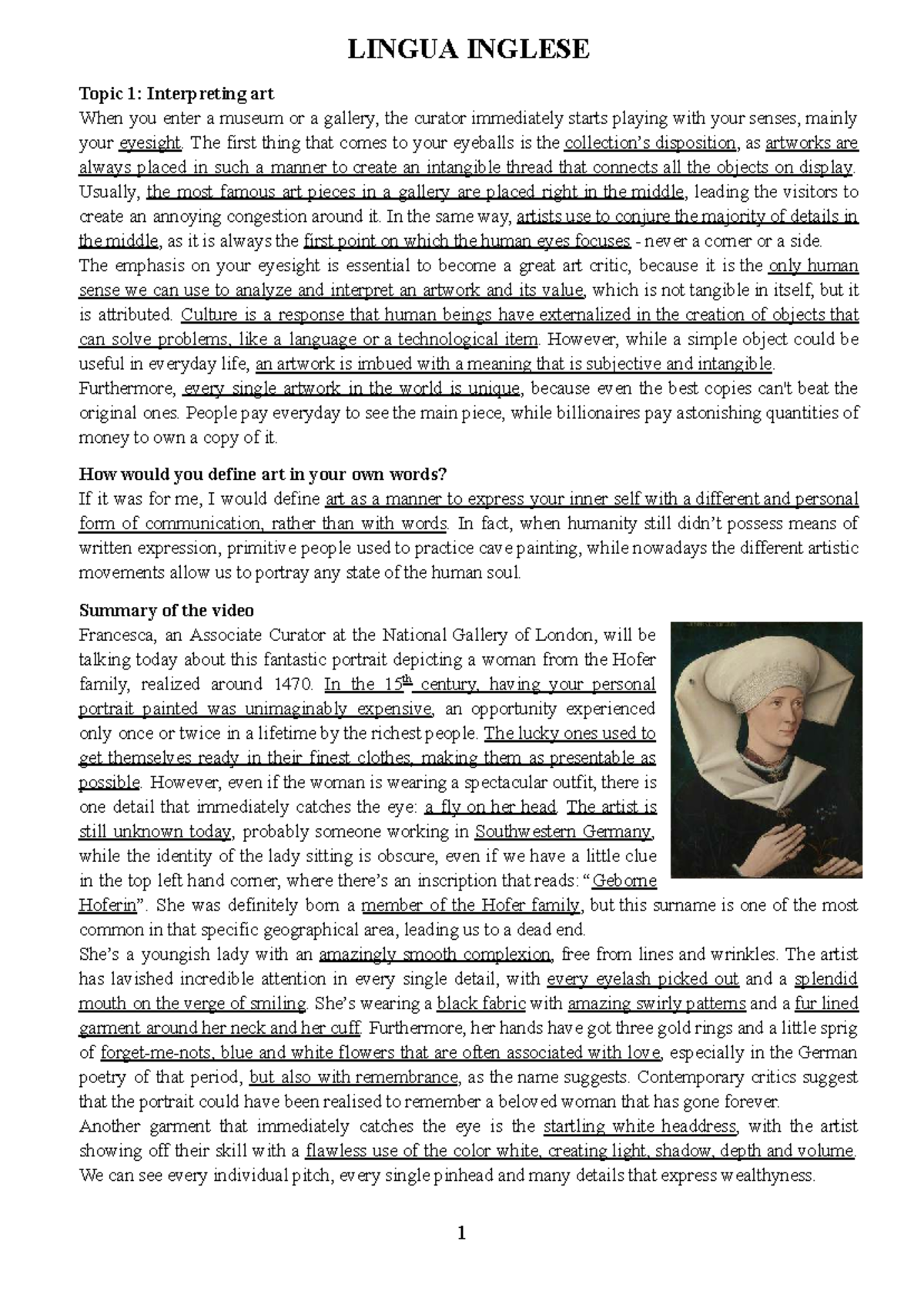 LINGUA INGLESE Final Exam: Interpreting Art and Its Value - Studocu