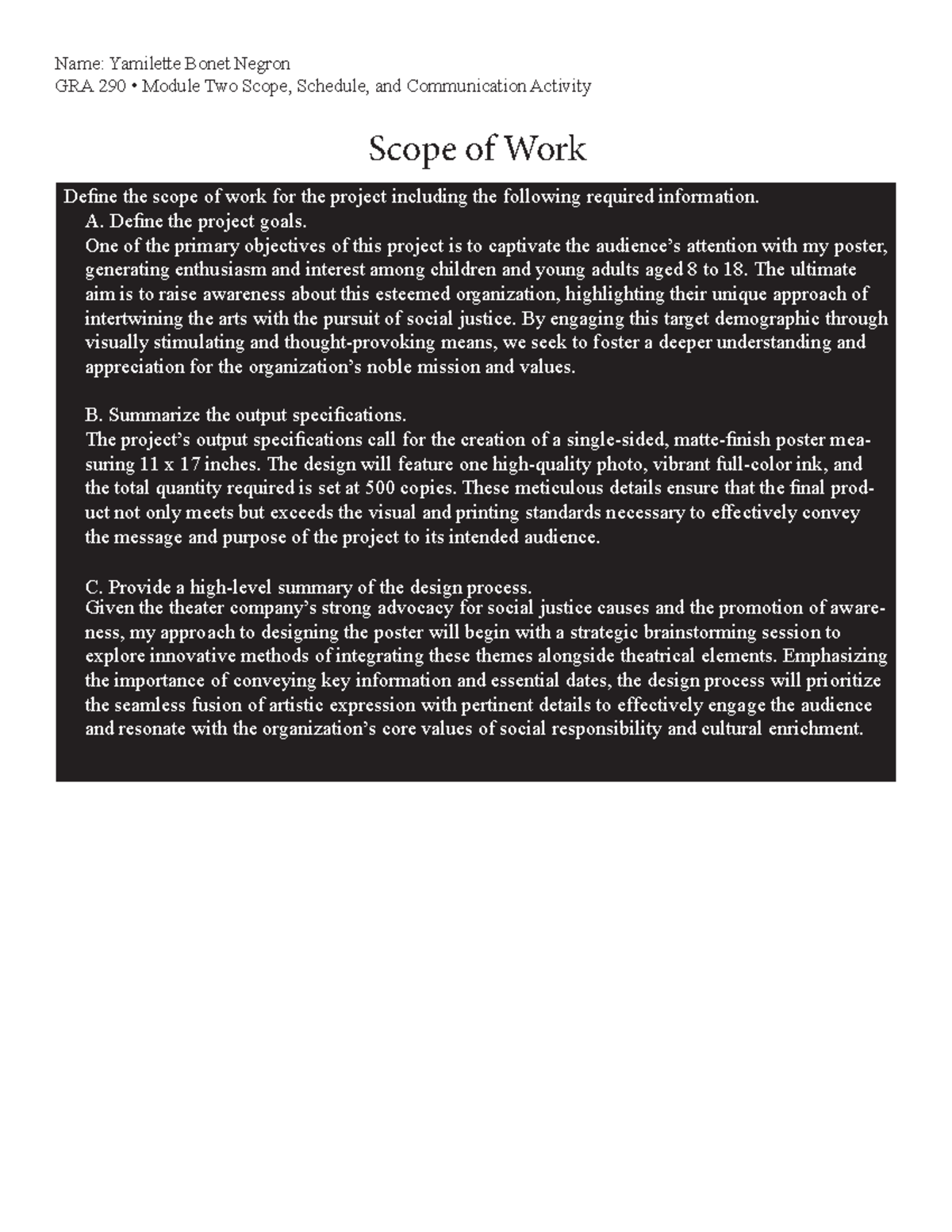 GRA 290 Module Two: Project Scope, Schedule & Communication Plan - Studocu