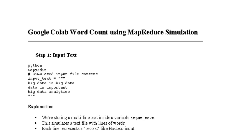 Google Colab: Word Count MapReduce Simulation Guide - Studocu