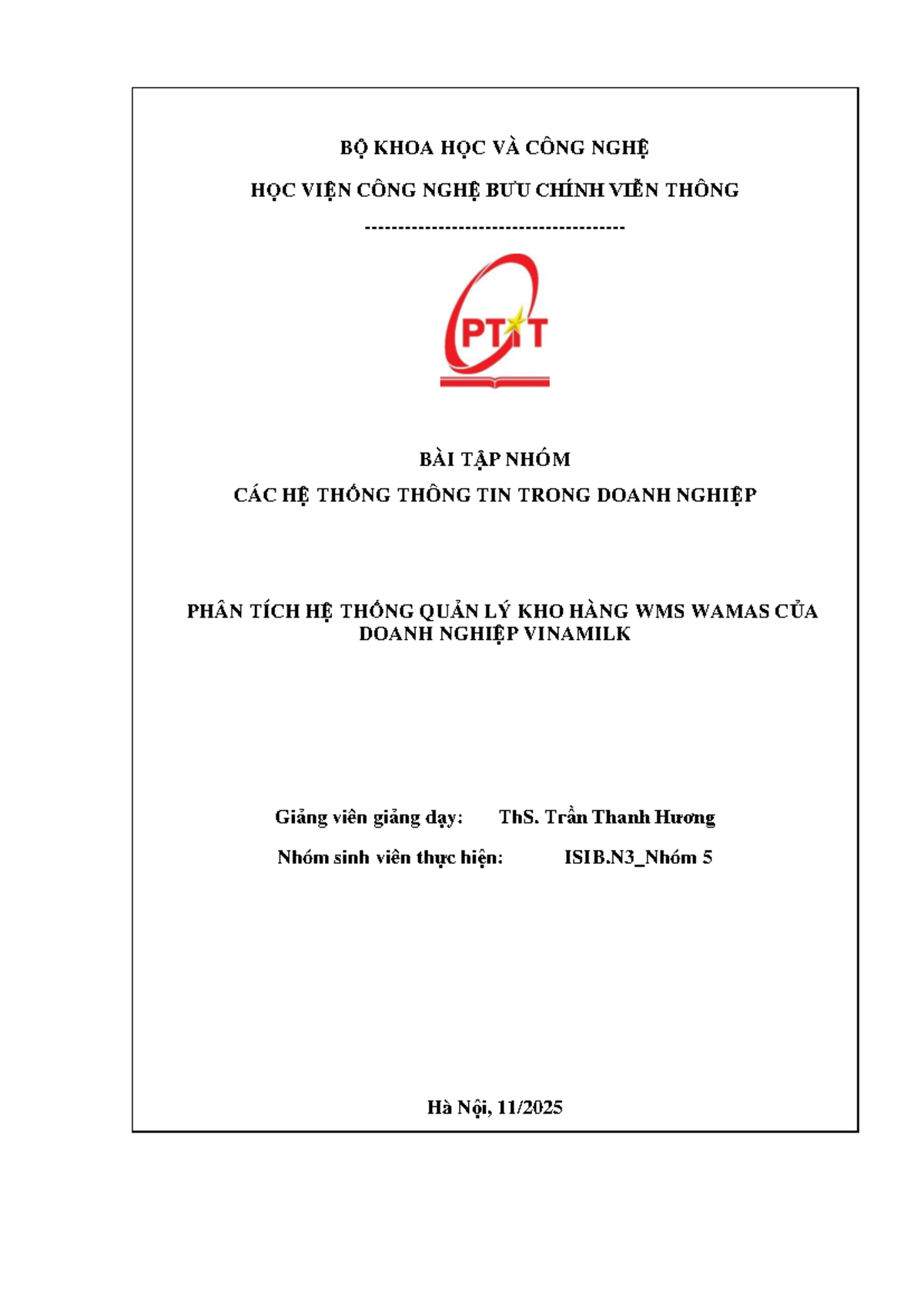 ISIB-WORD-NHÓM 5 - Phân Tích Hệ Thống WMS WAMAS Tại Vinamilk - Studocu