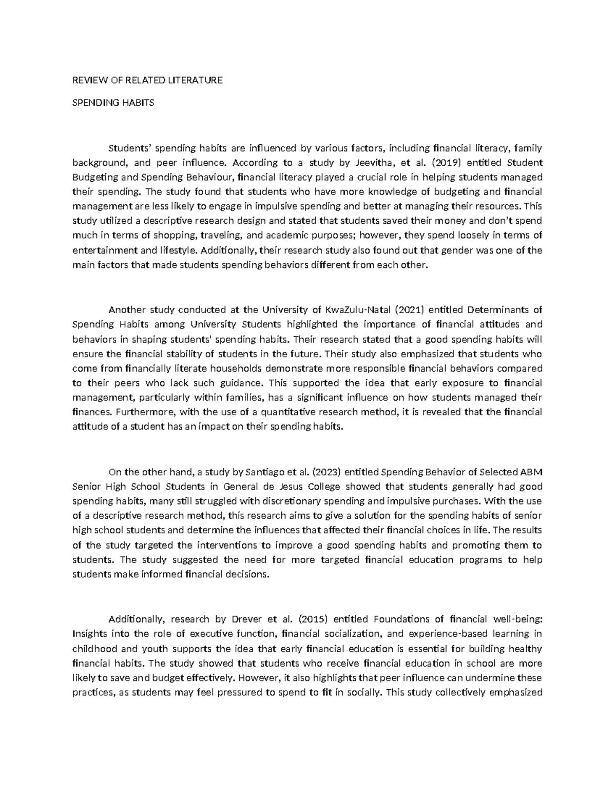 RRL-SEP - Spending Habits: Influences & Financial Literacy Insights ...