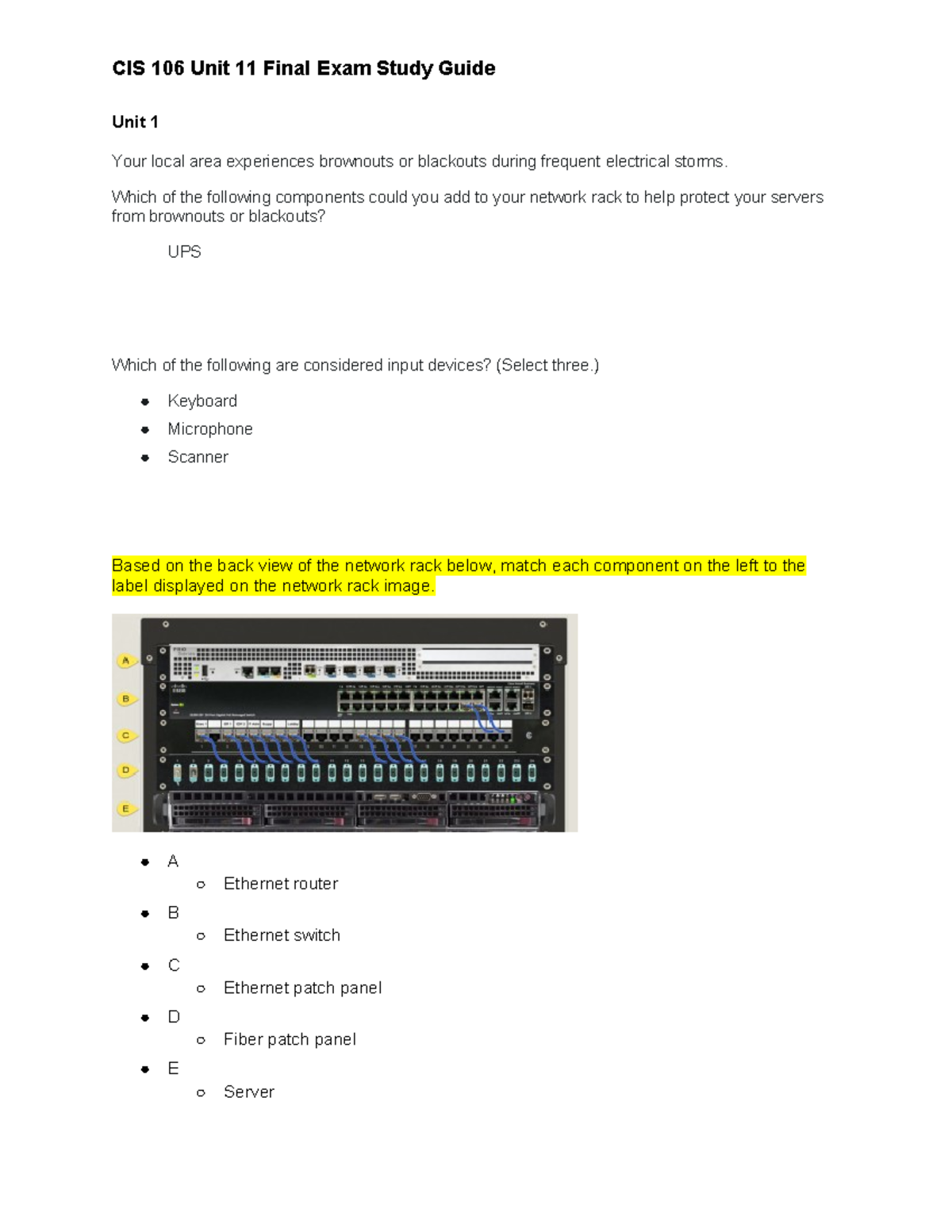 CIS 106 Unit 11 Final Exam Study Guide - Unit 1 Your local area ...
