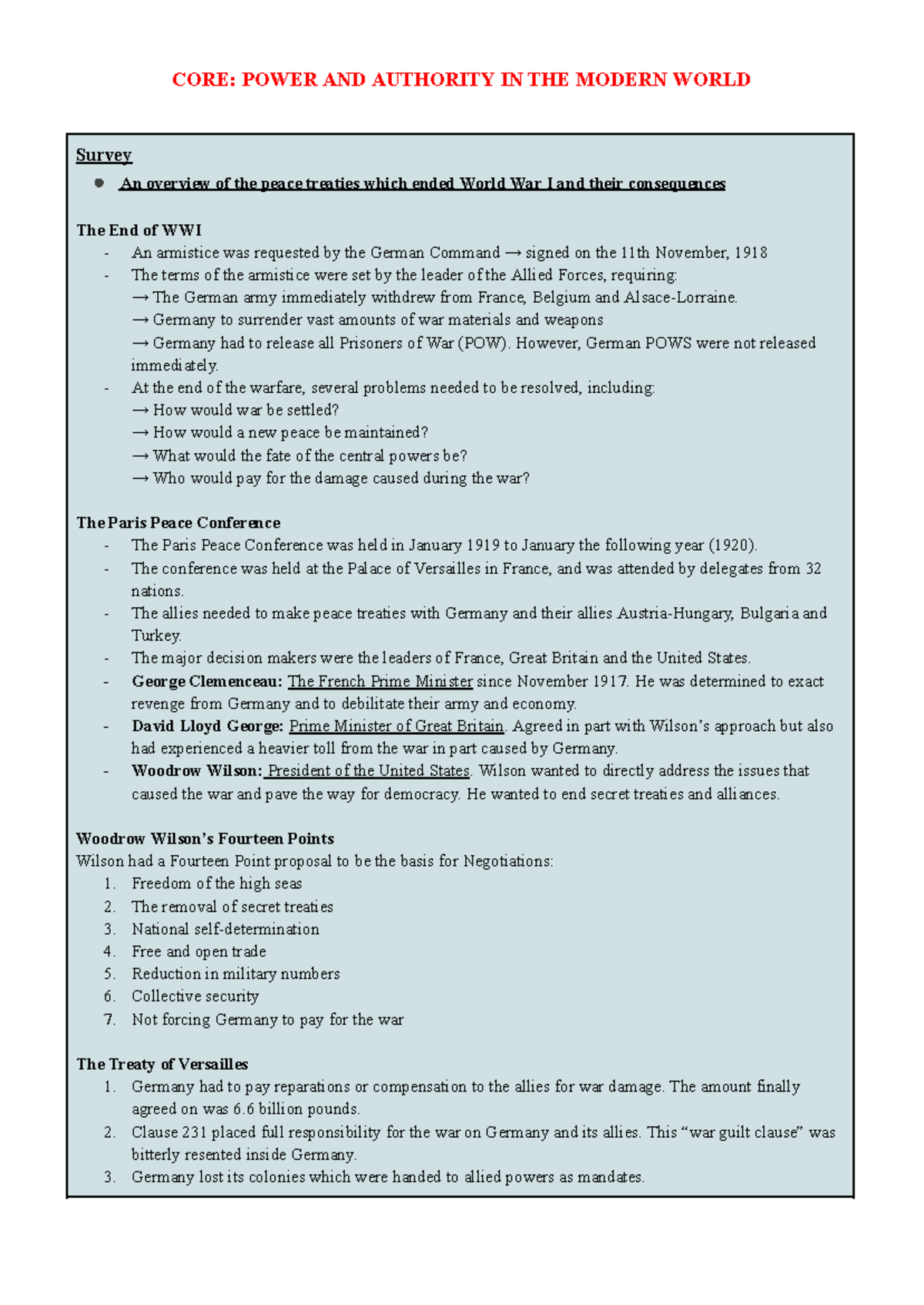HSC Modern History - Power and Authority Notes - CORE: POWER AND ...