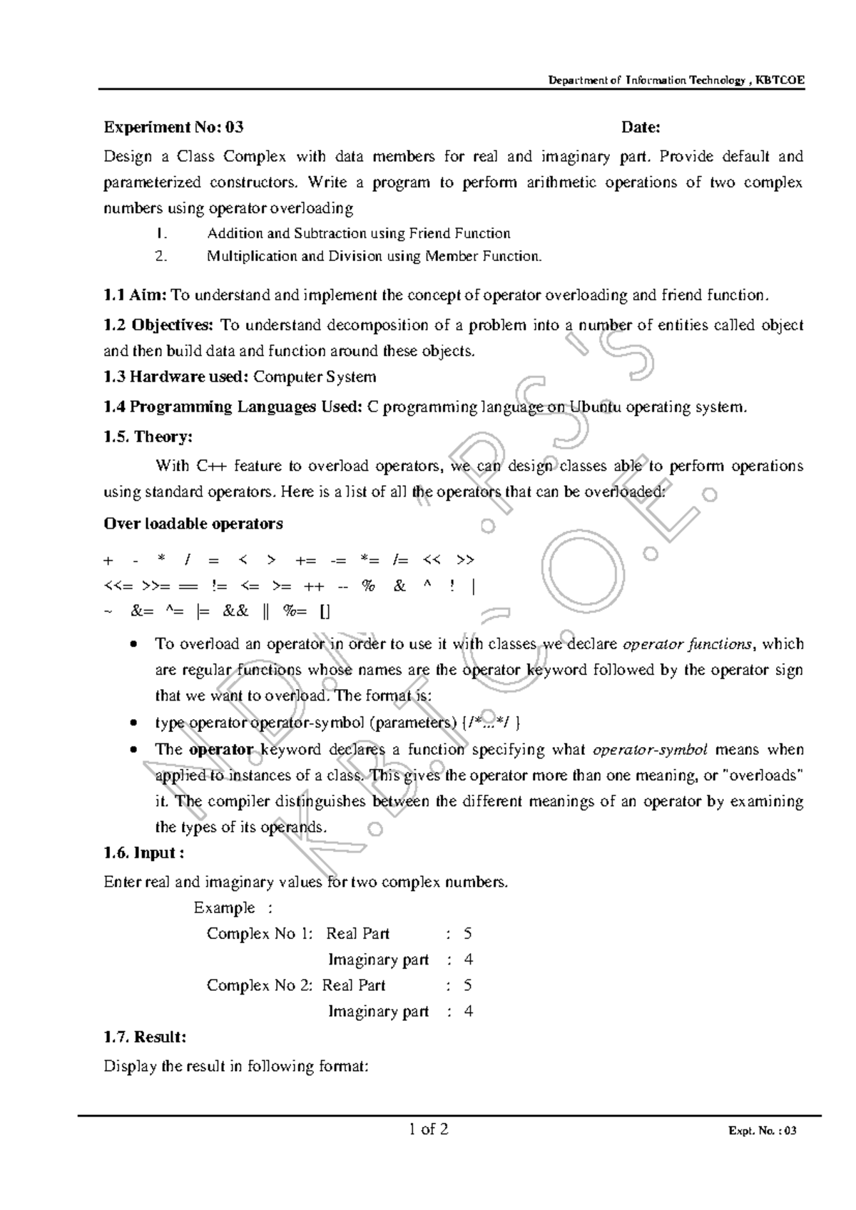 OOP Ass3 Final: Class Complex & Operator Overloading in C - Studocu