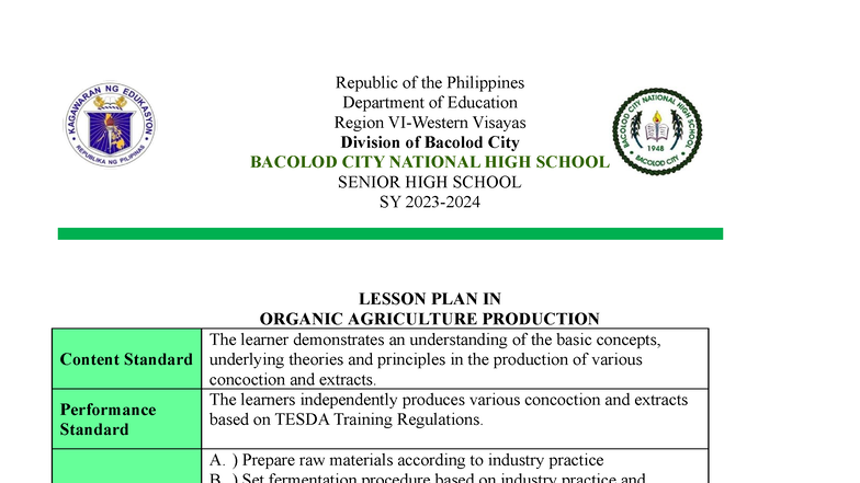 BACOLOD CITY NATIONAL HIGH SCHOOL SY OAP Detailed Lesson Plan ...