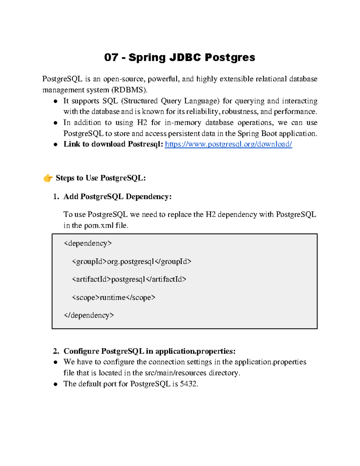 07 Spring JDBC: Using PostgreSQL in Spring Boot Applications - Studocu
