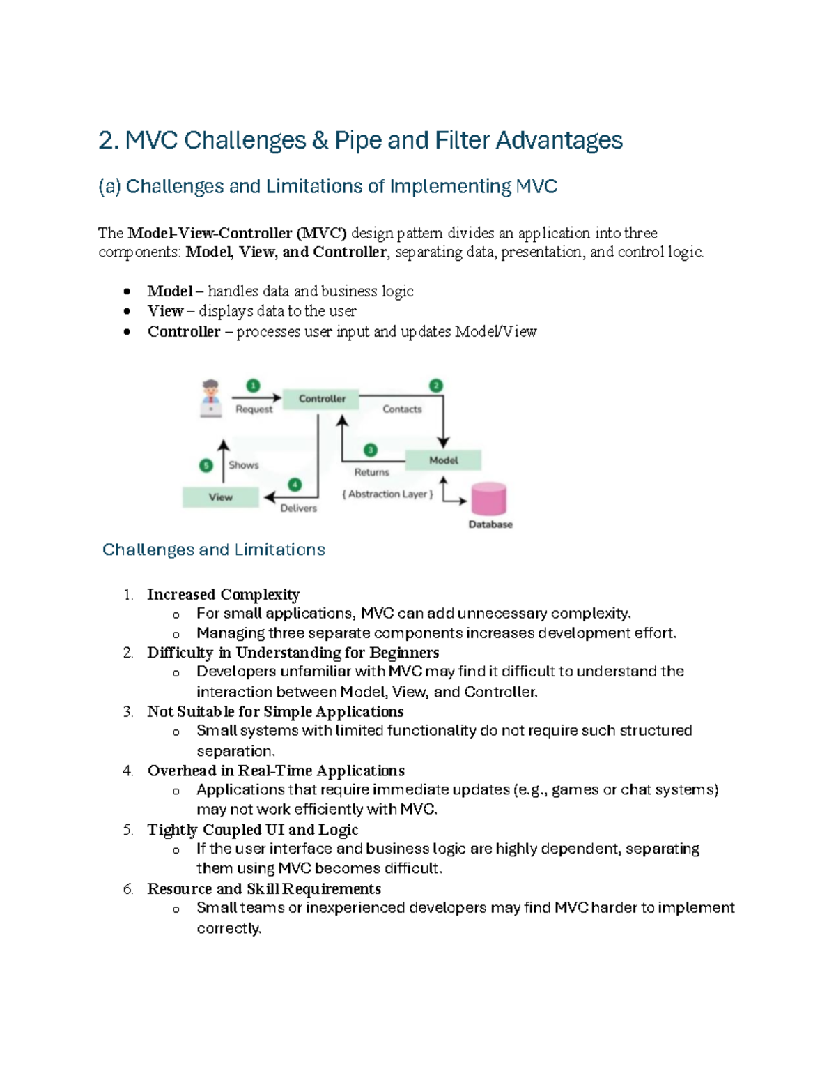 MVC Challenges and Pipe & Filter Advantages - OOSE CAT-3 (PART—B) - Studocu