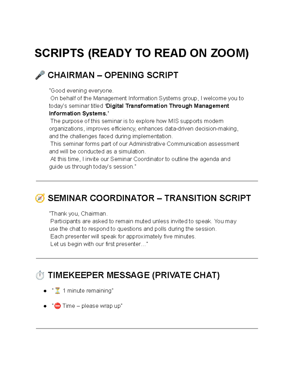 Seminar Simulation Notes: Transformation Through MIS - Studocu