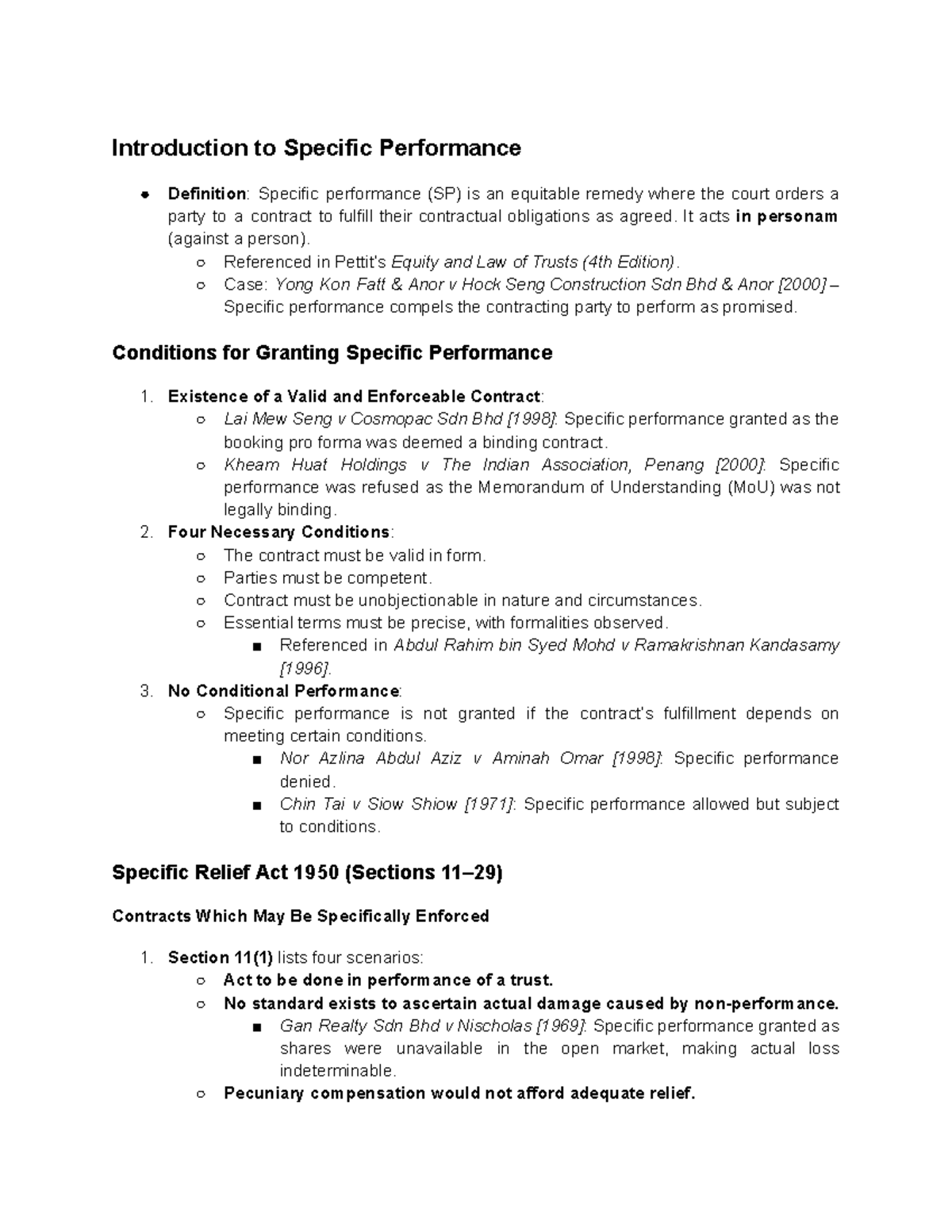 Specific Performance - It acts in personam (against a person ...