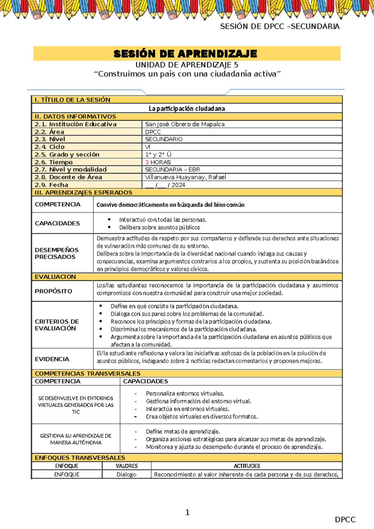 2º SESIÓN DE APRENDIZAJE UNI.5 - DPCC 2025: La Participación Ciudadana - Studocu