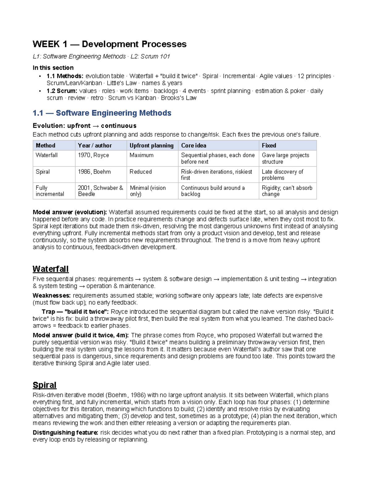 Week 1 Exam Prep: Software Engineering Methods & Scrum 101 - Studocu